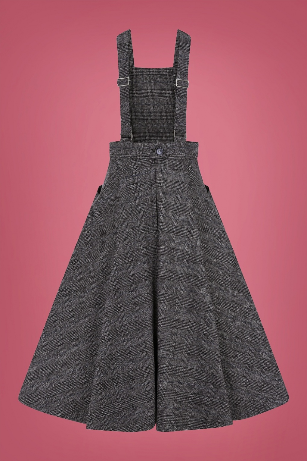 40s Brenda Librarian Check Pinafore Dress in Charcoal