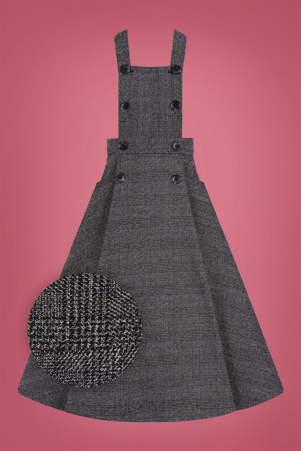 40s Brenda Librarian Check Pinafore Dress in Charcoal