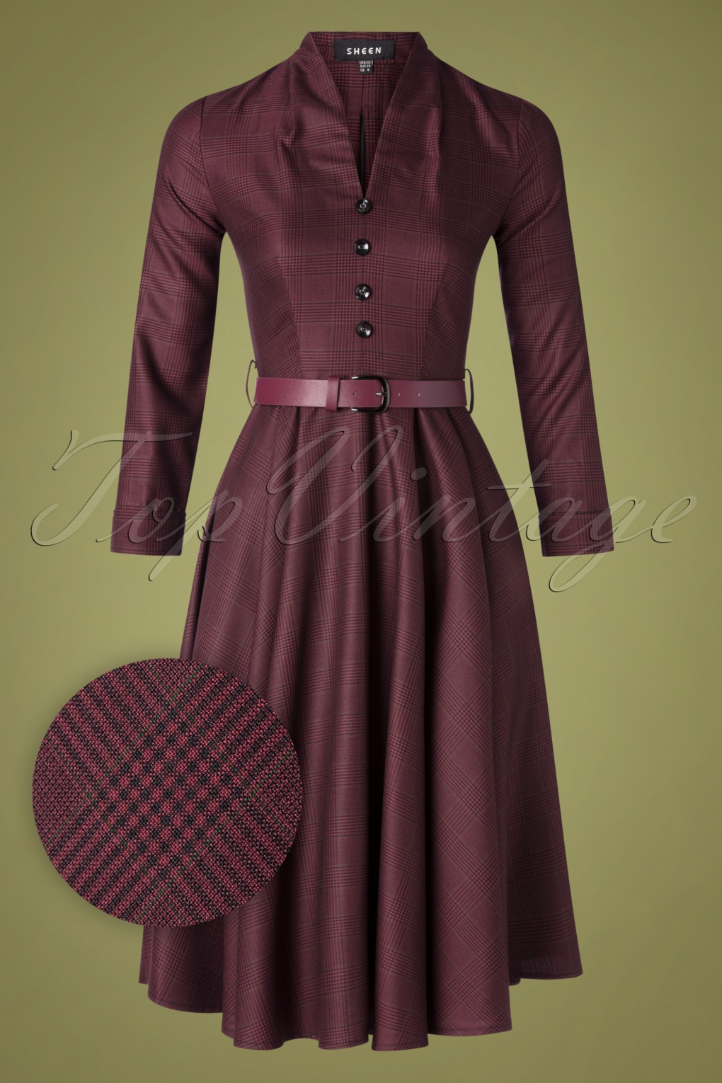 Helena Tartan Swing Dress Années 50 en Bordeaux Timeless | Topvintage