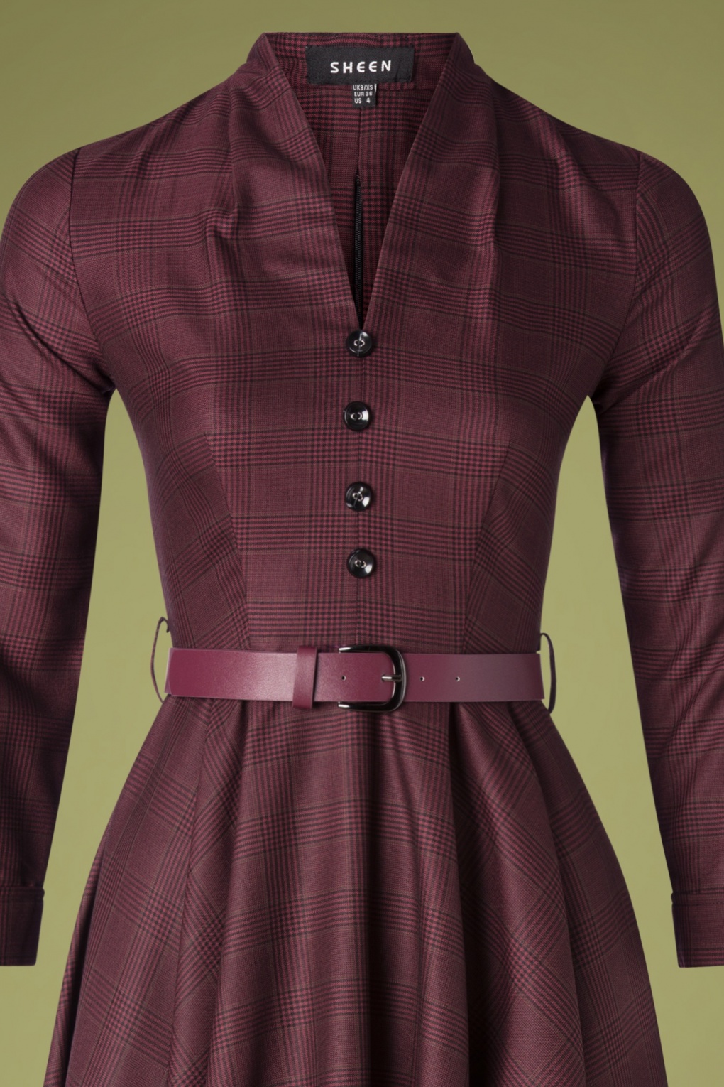 50s Helena Tartan Swing Dress in Burgundy