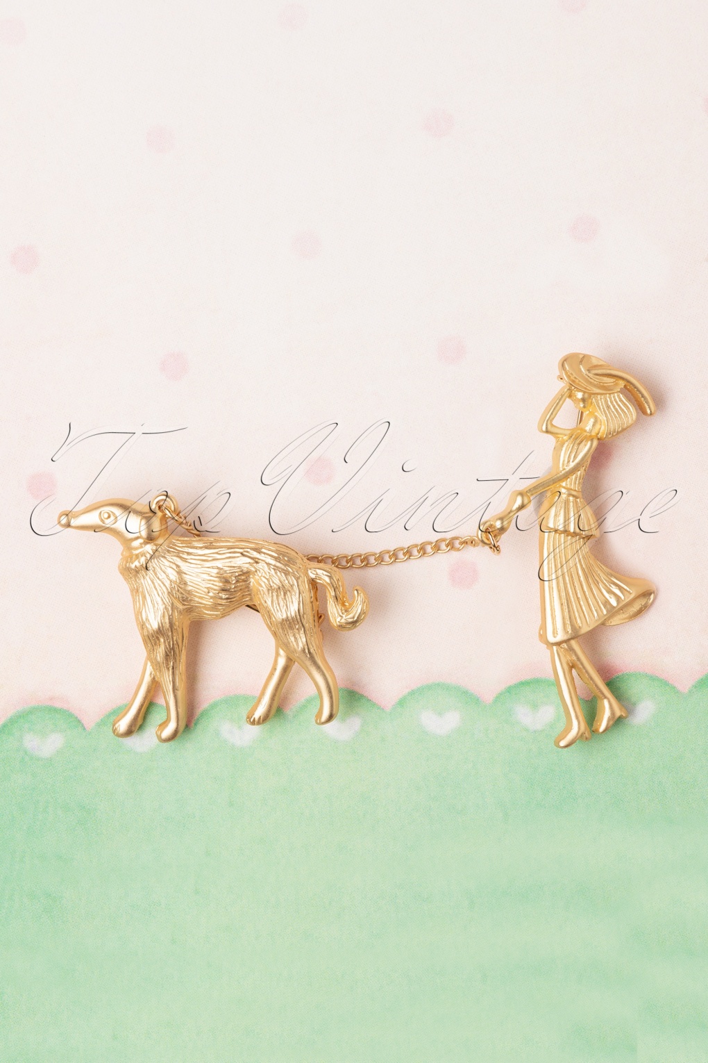 Louche 50s Javan Lady and Dog Brooch in Gold | Shop at Topvintage
