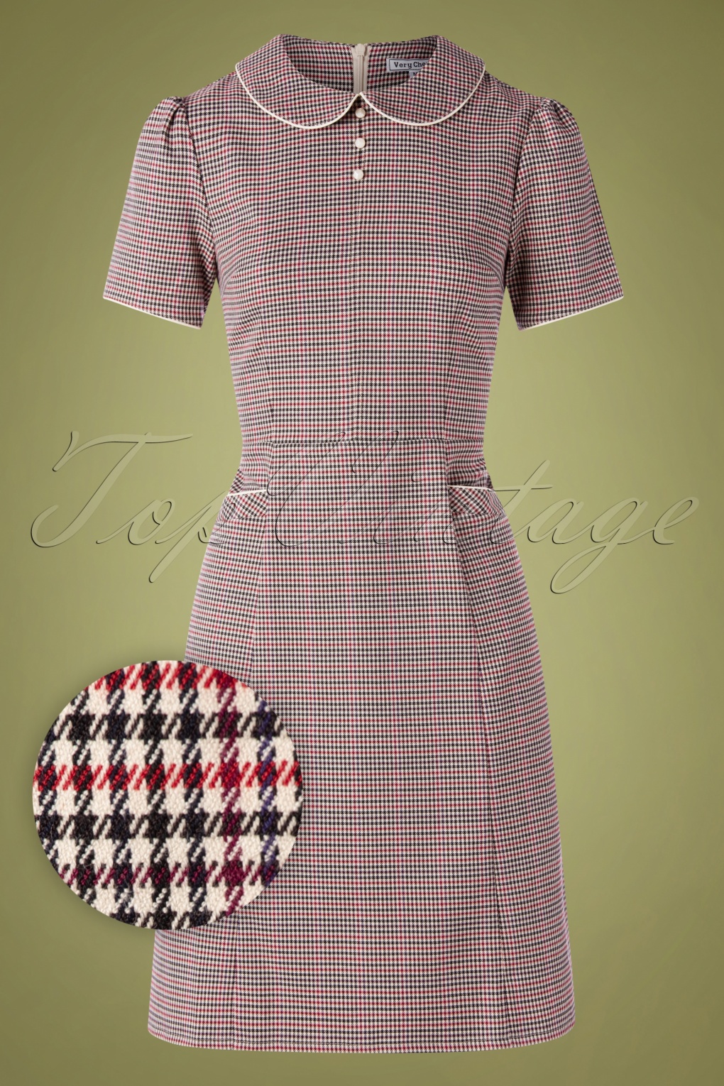Pan Collar Dress Années 60 en Tweed Chester Very Cherry | Topvintage