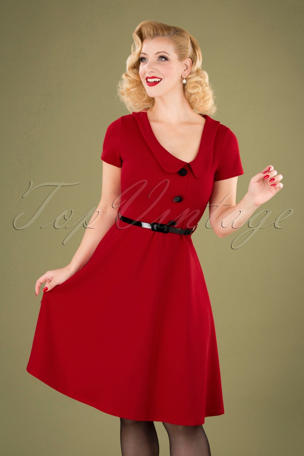 Vintage Chic for Topvintage 50s Lynne Swing Dress in Dark Red | Shop at ...