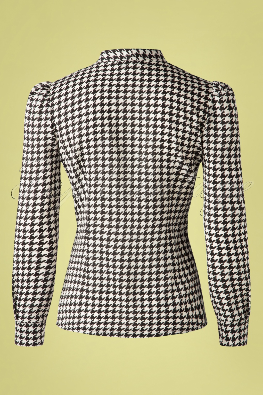 50s Emerson Houndstooth Blouse in Black and Ivory