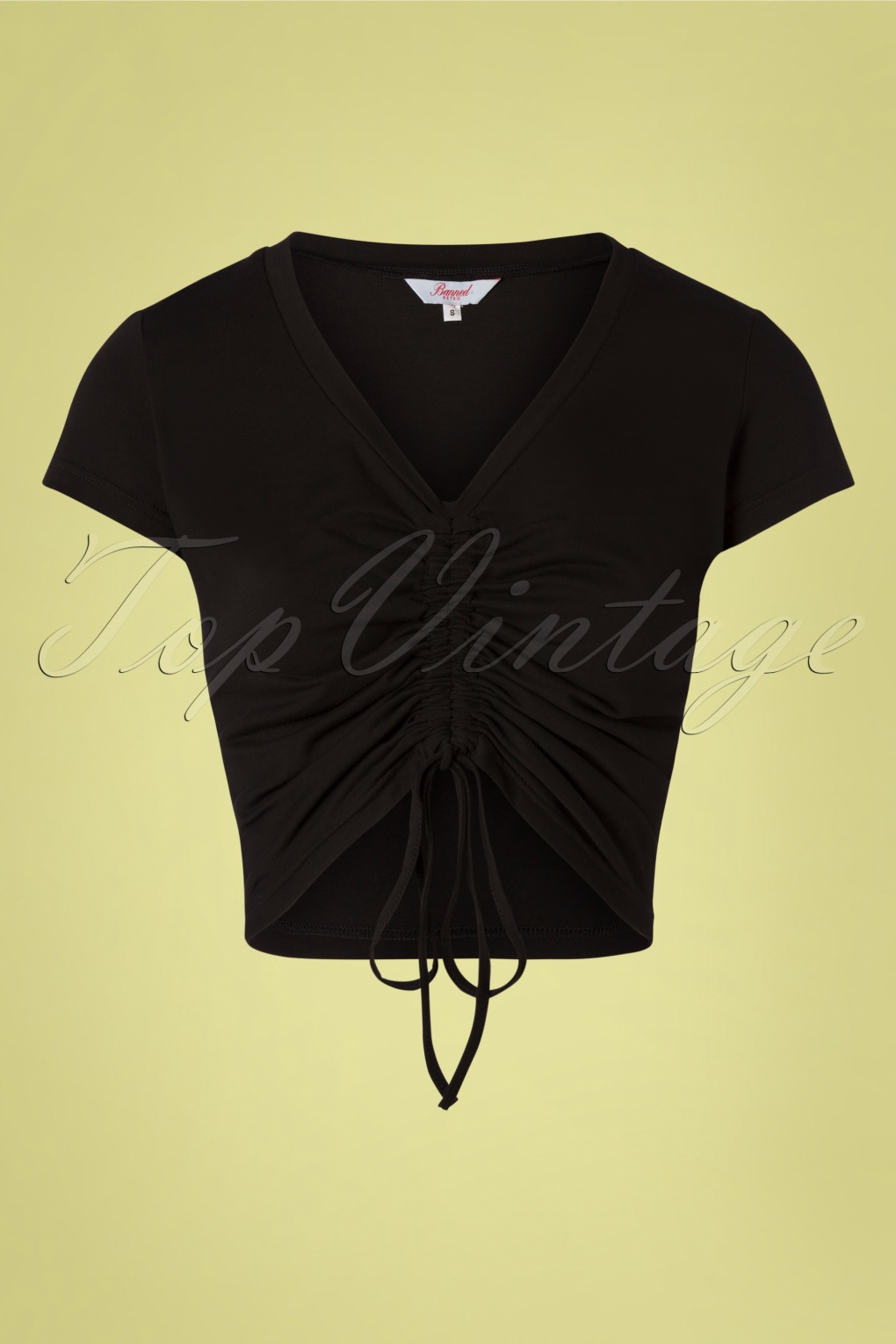 50s Scrunch Up Drawstring Top in Black
