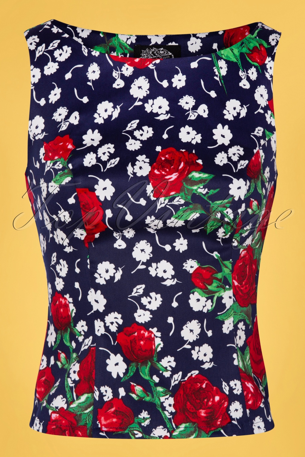 Hearts & Roses TopVintage exclusive ~ 50s Vivid Floral Top in Navy ...