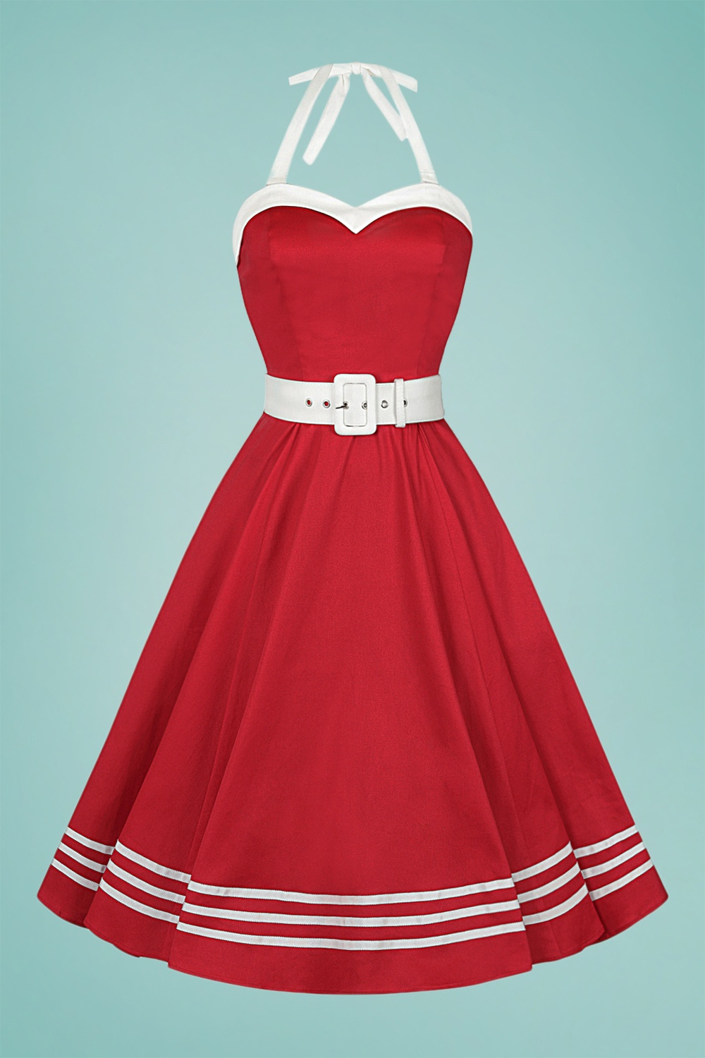 Collectif Clothing Georgie Nautical halter swingjurk in rood | Shop bij ...