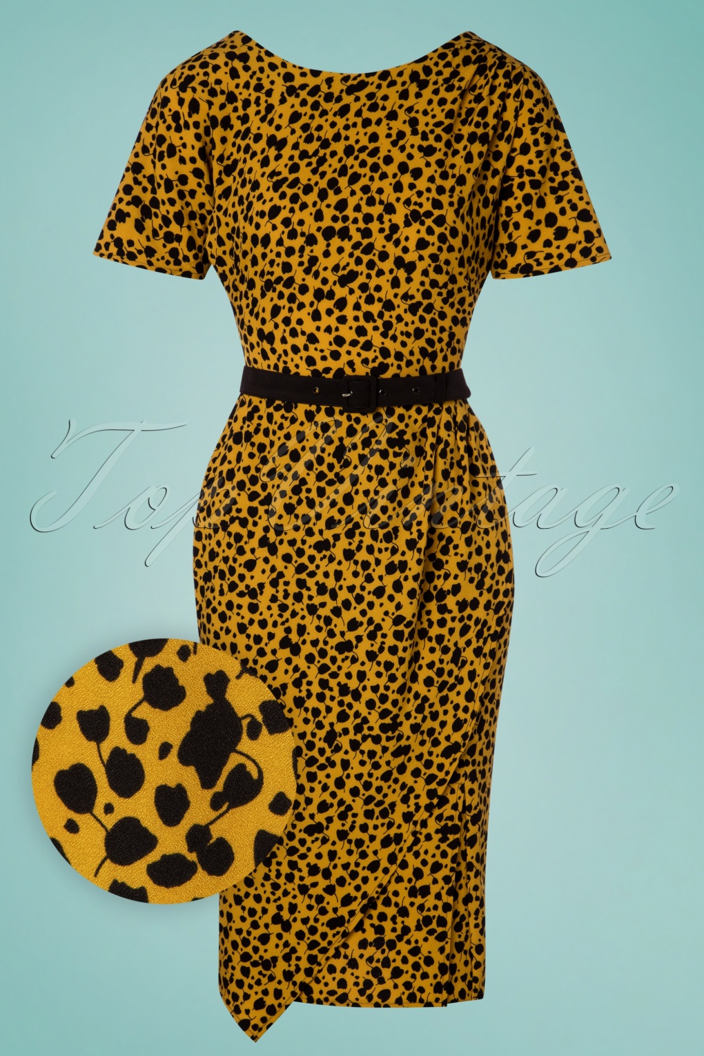 Miss Candyfloss 50s Filomena Mini Floral Wiggle Dress in Mustard | Shop ...