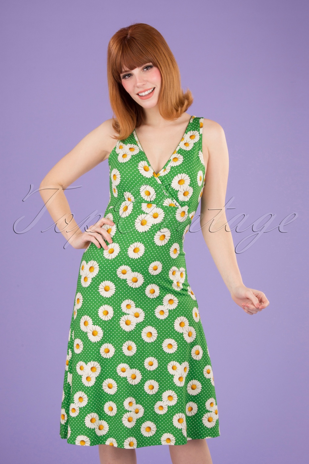 LaLamour Flared Daisy jurk in groen | Topvintage