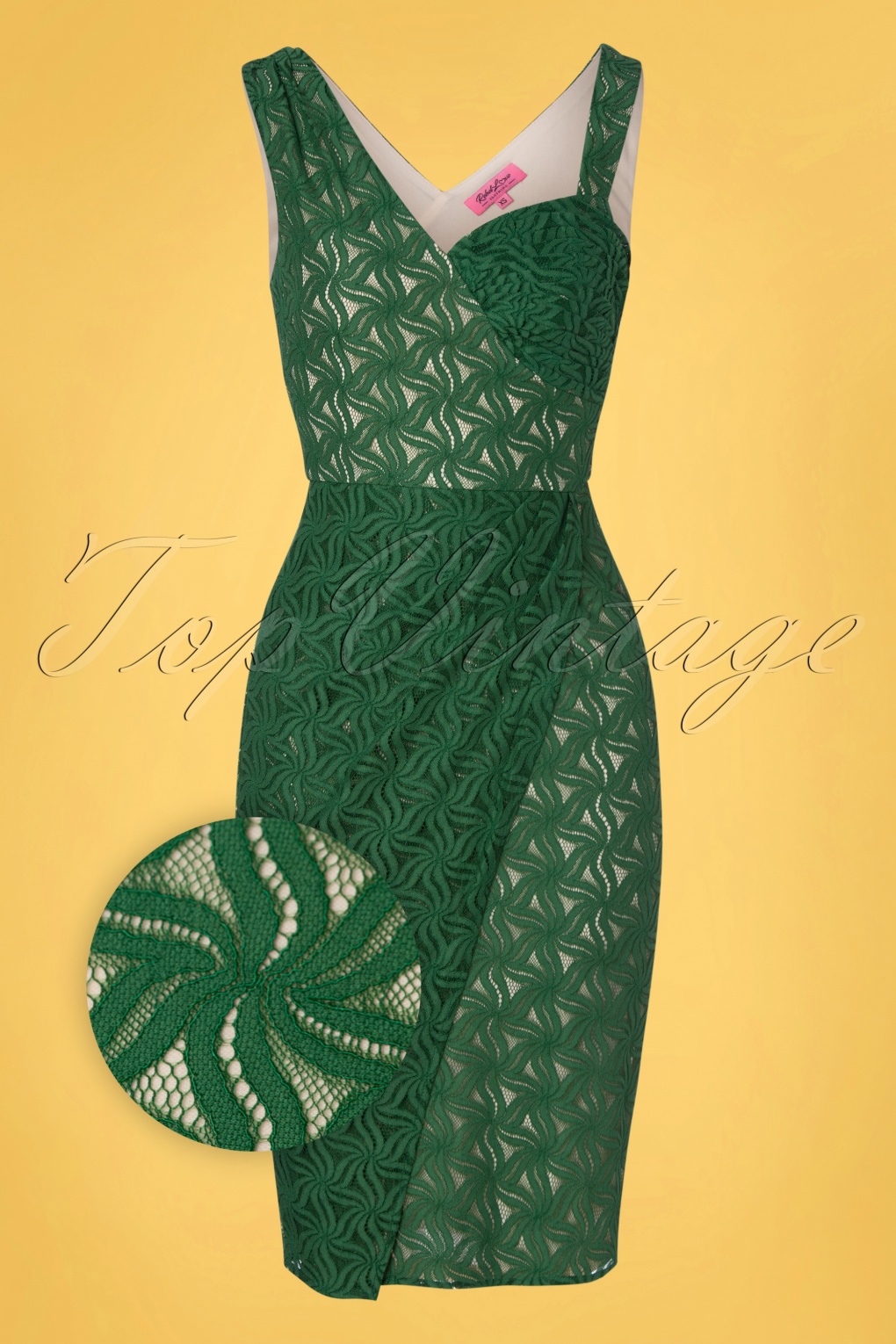 50s Jungle Jive Lace Sarong Pencil Dress in Green