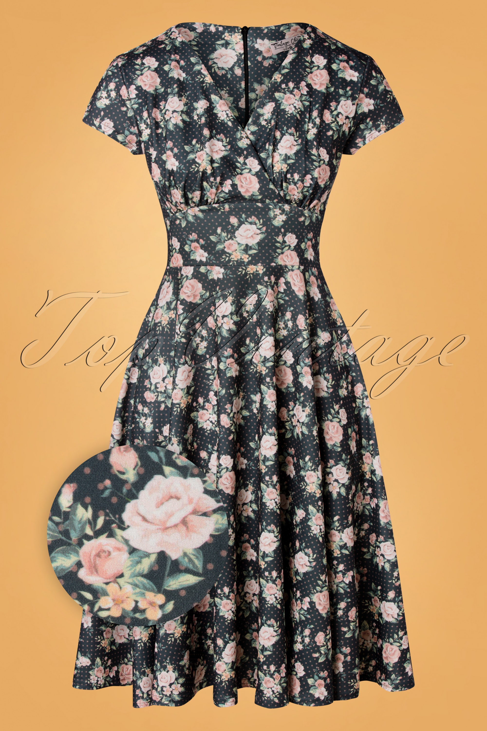 Vintage Chic for Topvintage Addison Floral Polka Swing-Kleid in Grau ...