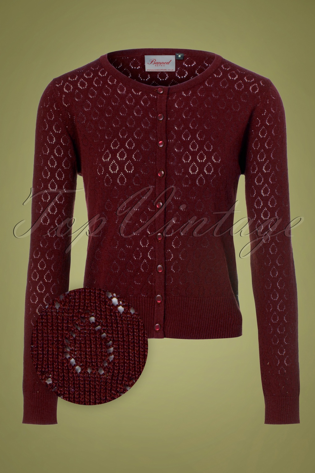 Banned Retro 50s Watch Out Cardigan in Burgundy | Shop at Topvintage