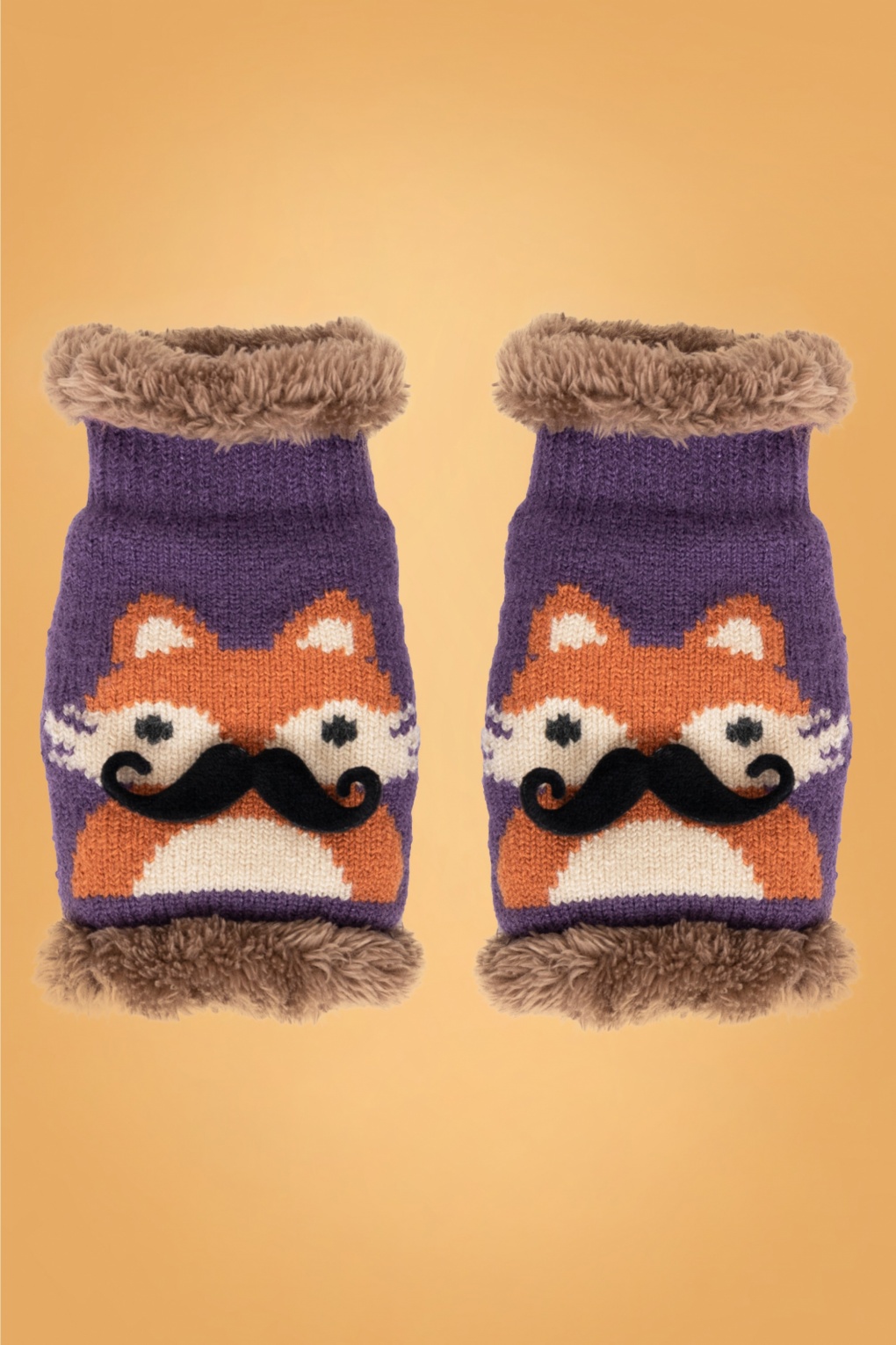 Powder Cosy Fox Wrist Warmers Années 60 en Prune | Acheter chez Topvintage