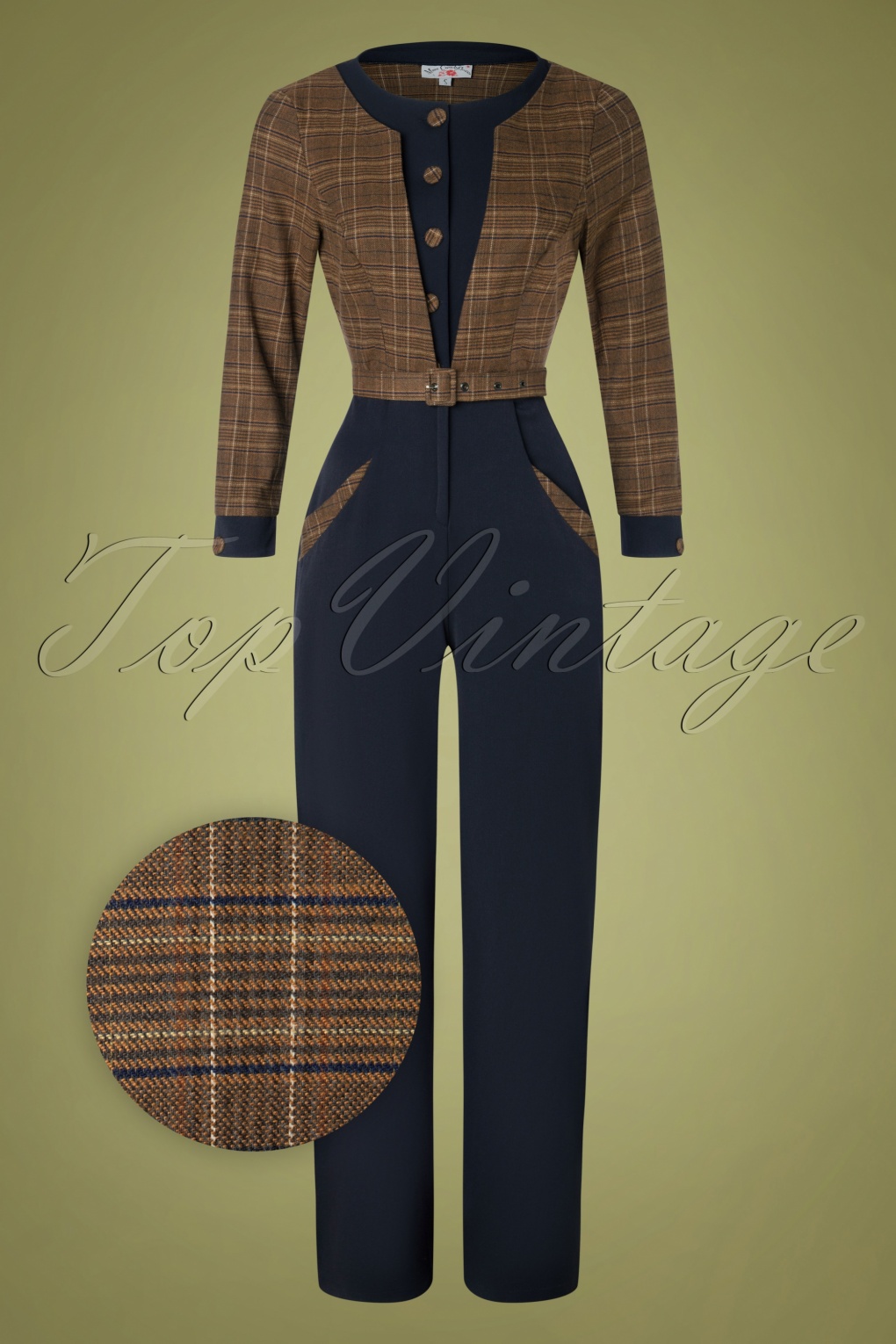 50s Melanie-Lee Jumpsuit in Navy and Brown