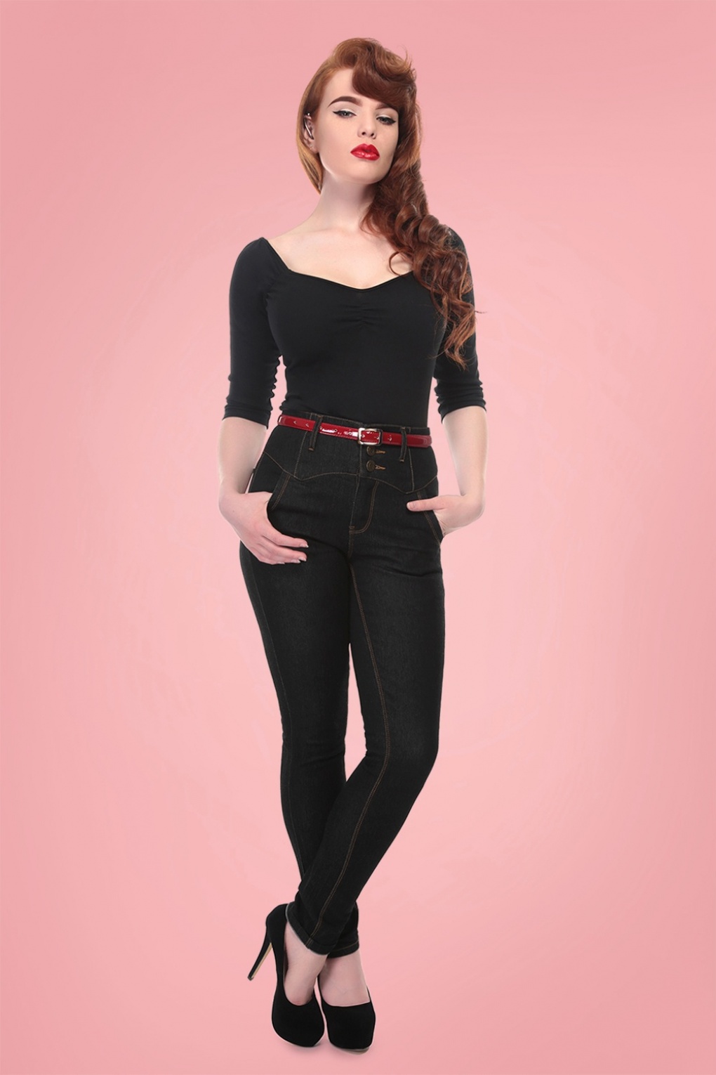 50s Rebel Kate High Waist Denim Pants in Black