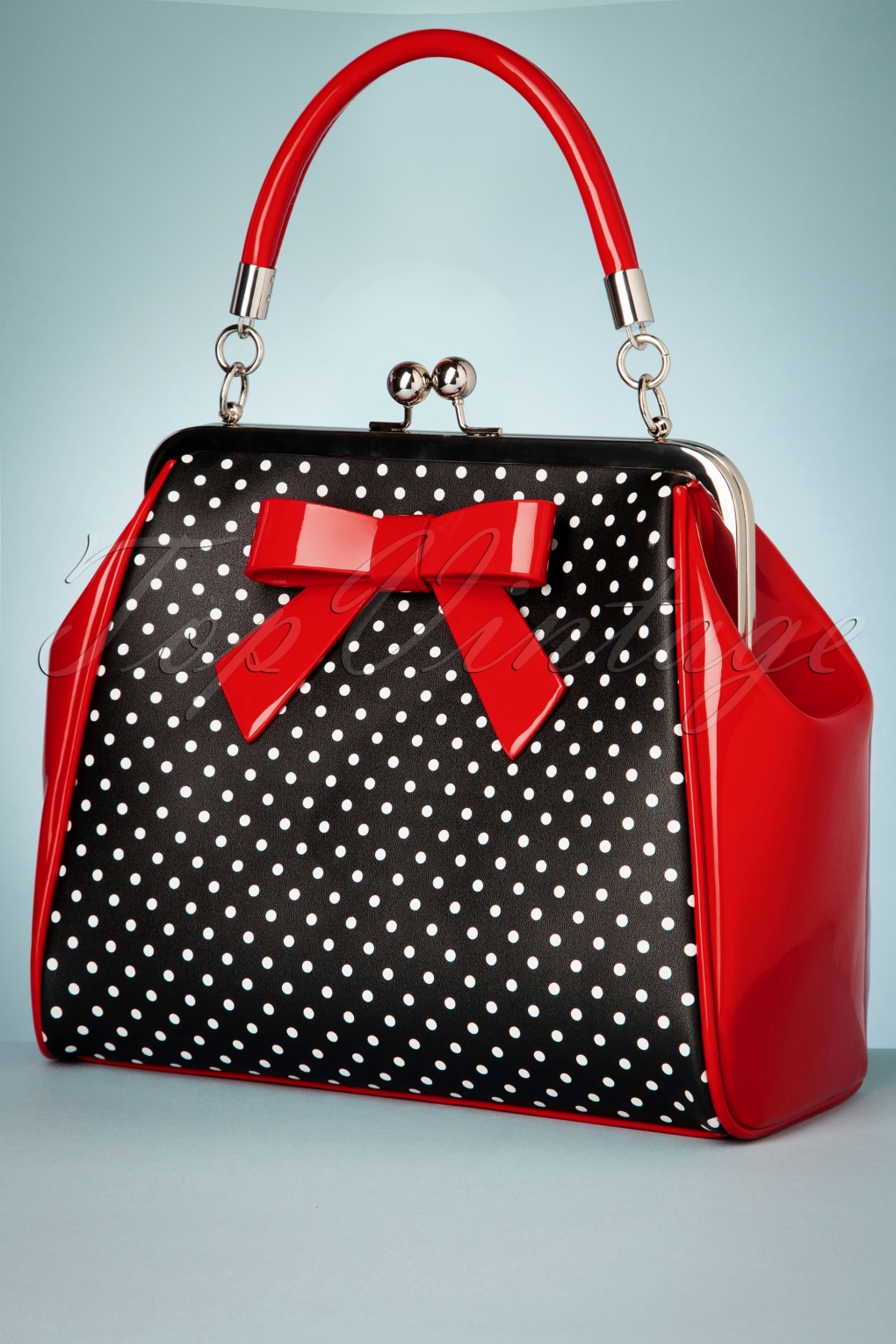 Banned Retro 50s Frances Polka Star Bag in Black and Red | Topvintage