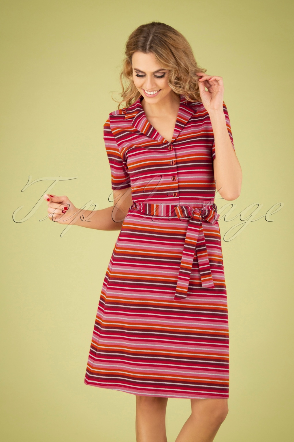 Bakery Ladies 60s Tulsa Striped Polo Dress in Burgundy | Shop at Topvintage