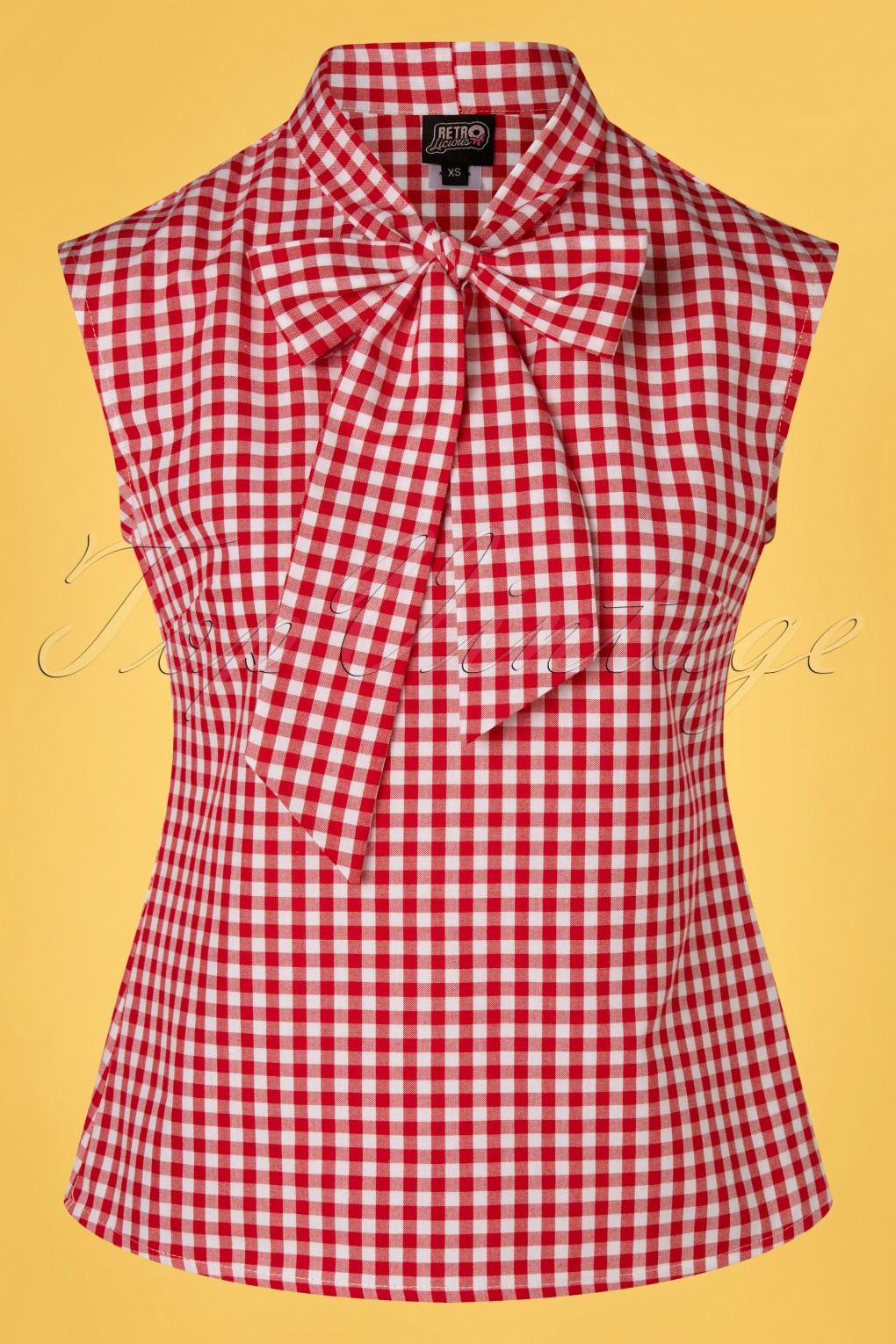 Retrolicious 60s Strawberry Gingham Bow Top in Red and White | Shop at ...
