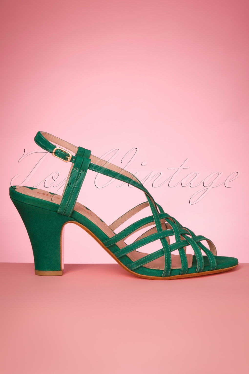 40s Jasmine Strappy Cross Over Sandals in Kelly Green