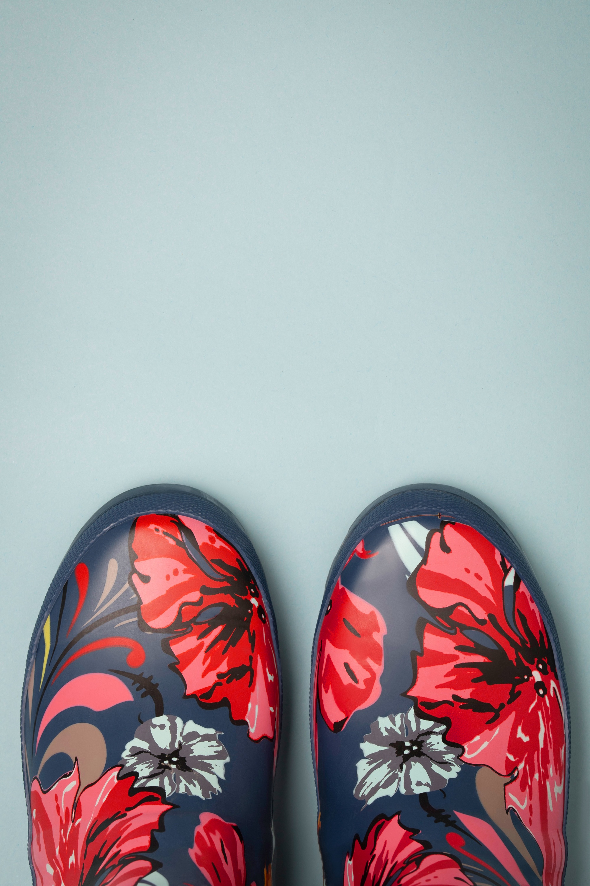 Ruby Shoo Esme floral wellington laarzen in marineblauw en koraal ...