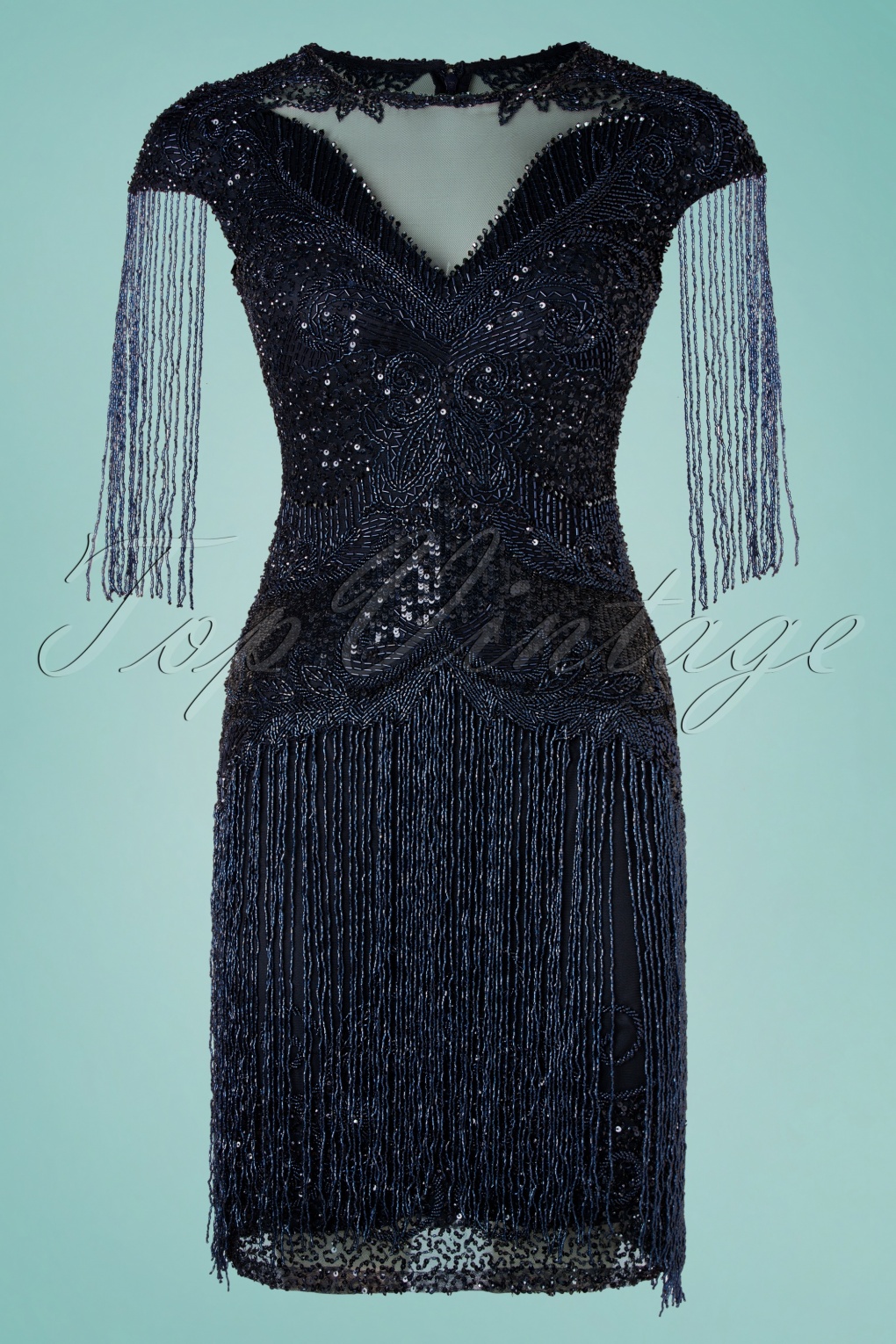 Gatsbylady Sybill Fringe Flapper Dress Années 20 En Bleu Marine