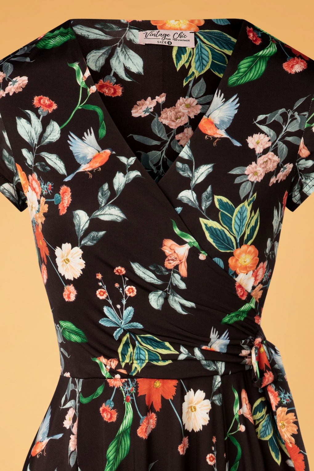 50s Layla Floral Cross Over Dress in Black