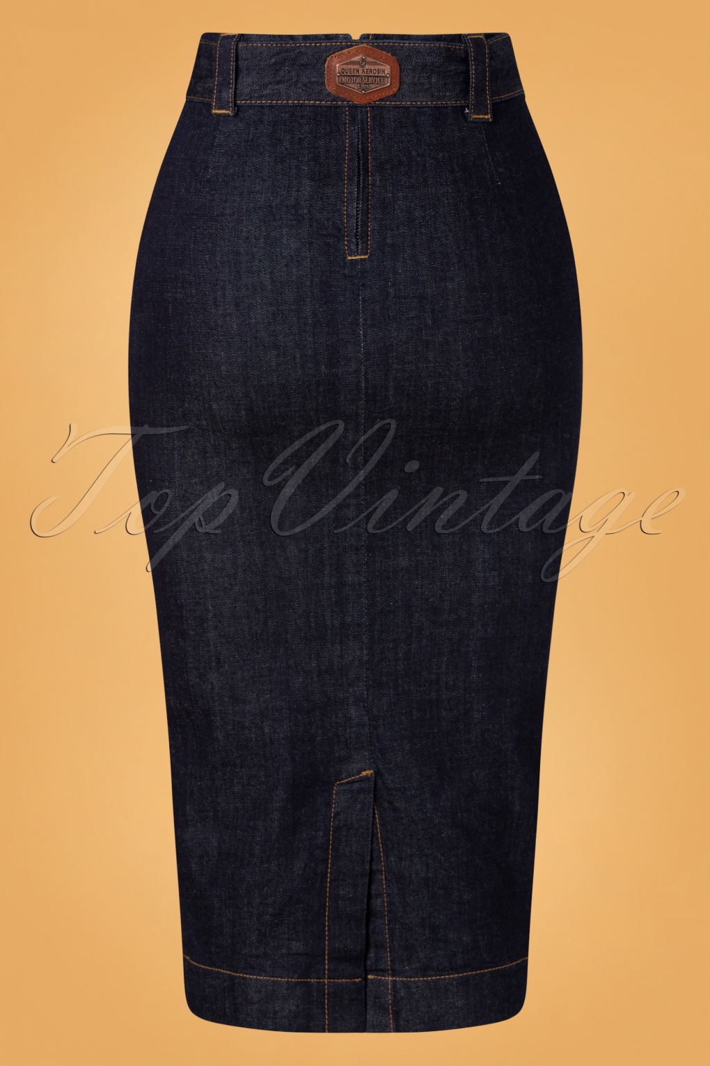 50s Damen Pencil Belt Rok in Dark Blue Wash