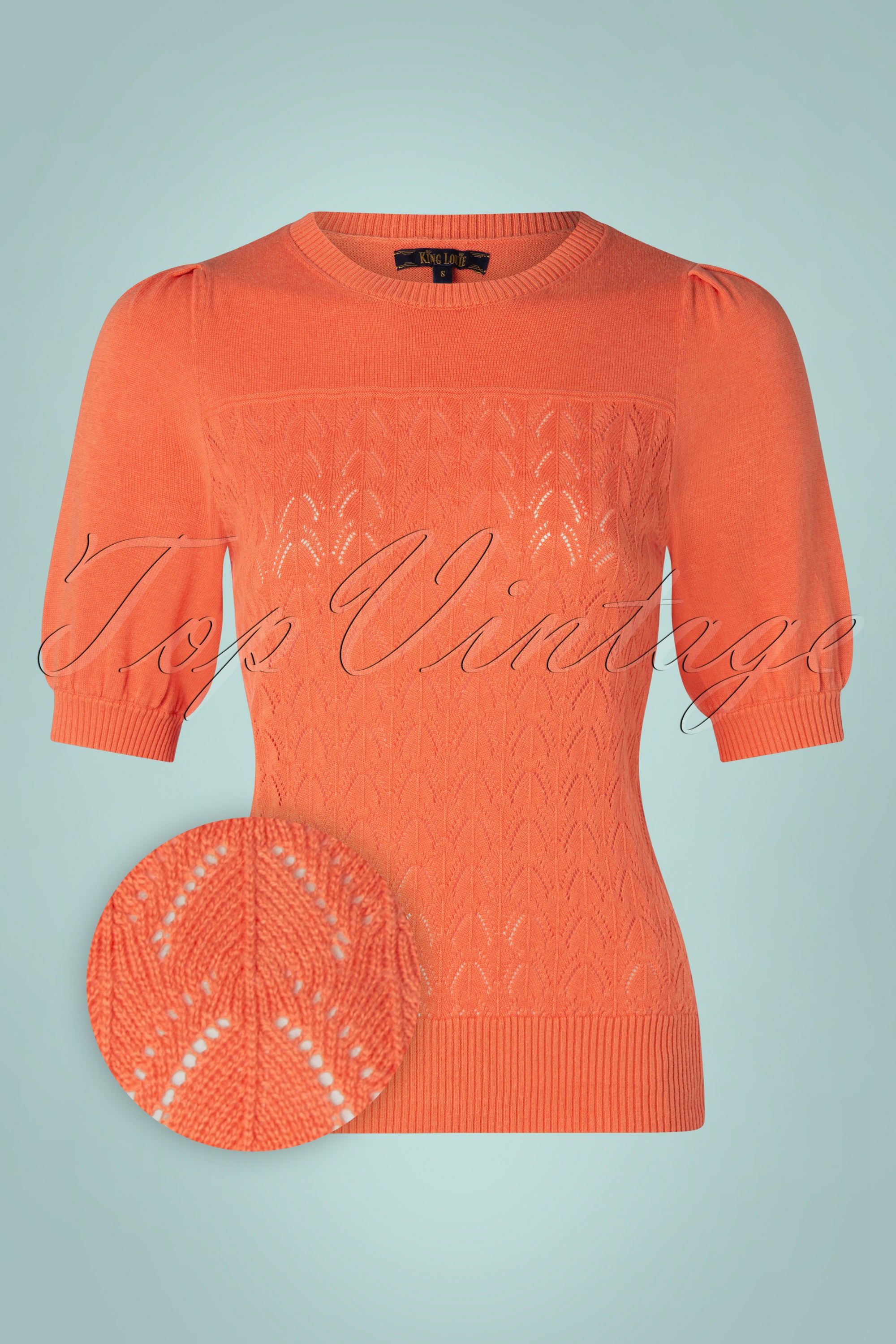 King Louie 60s Bella Rocky Ajour Puff Top in Peach Pink | Shop at ...