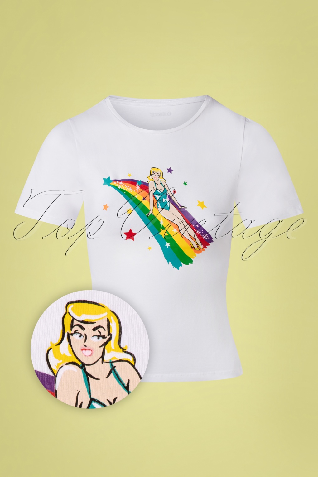 Collectif Clothing Rainbow Lady T-Shirt in Weiß | Einkaufen bei Topvintage