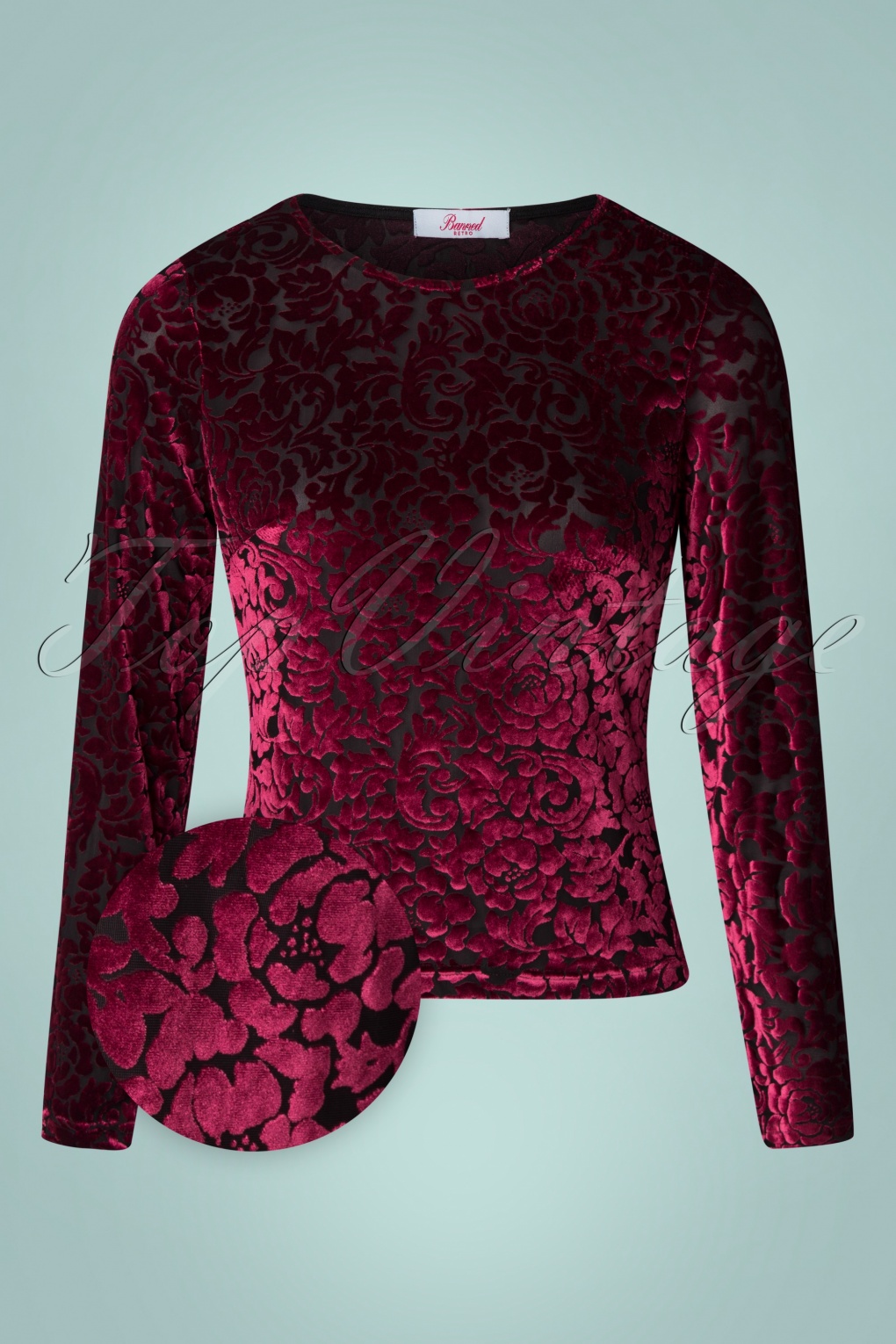 Banned Retro 50s Evening Rose Top In Burgundy Shop At Topvintage
