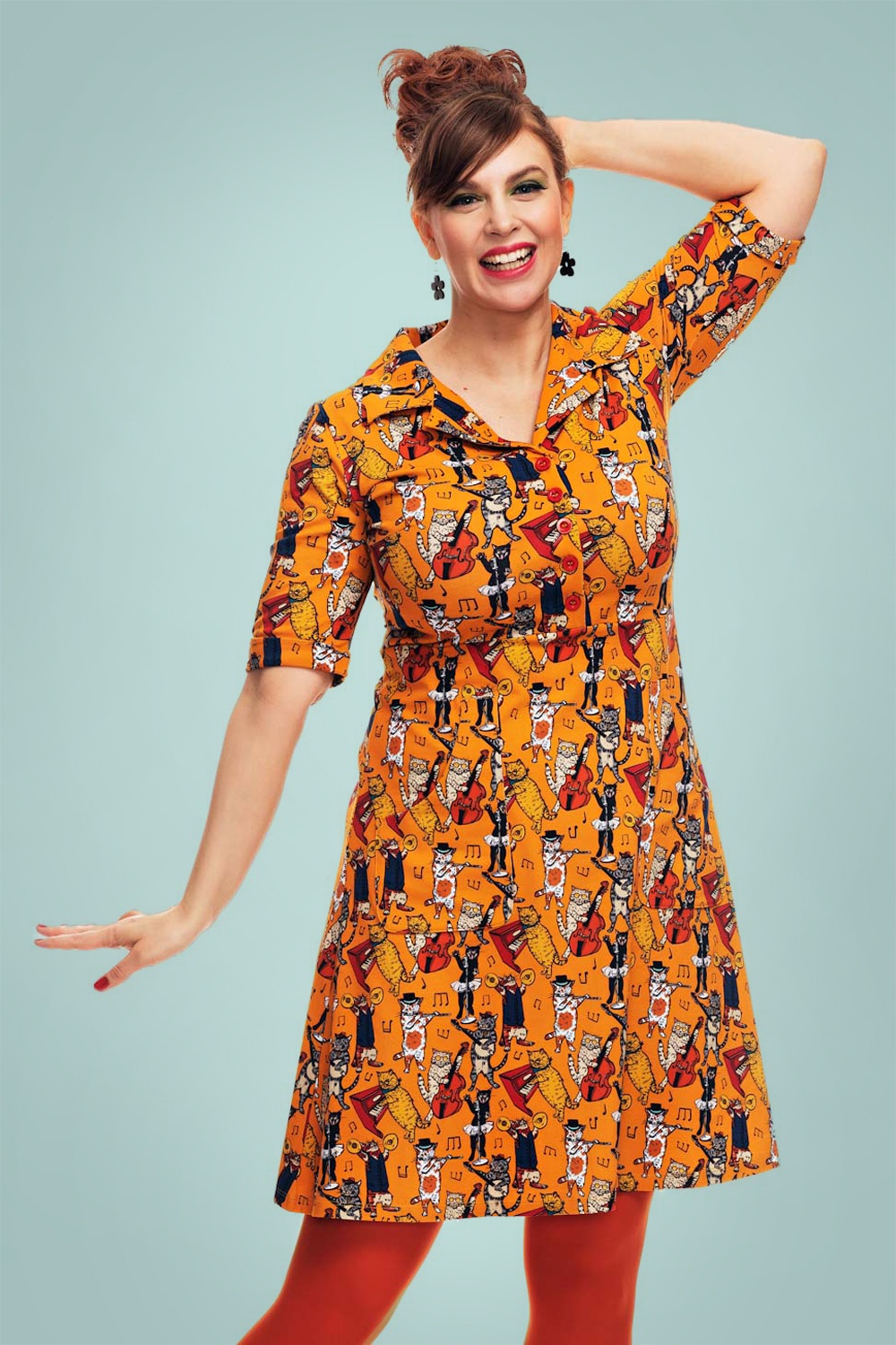 Cissi och Selma 60s Monica Jazzkatt Dress in Orange | Shop at Topvintage