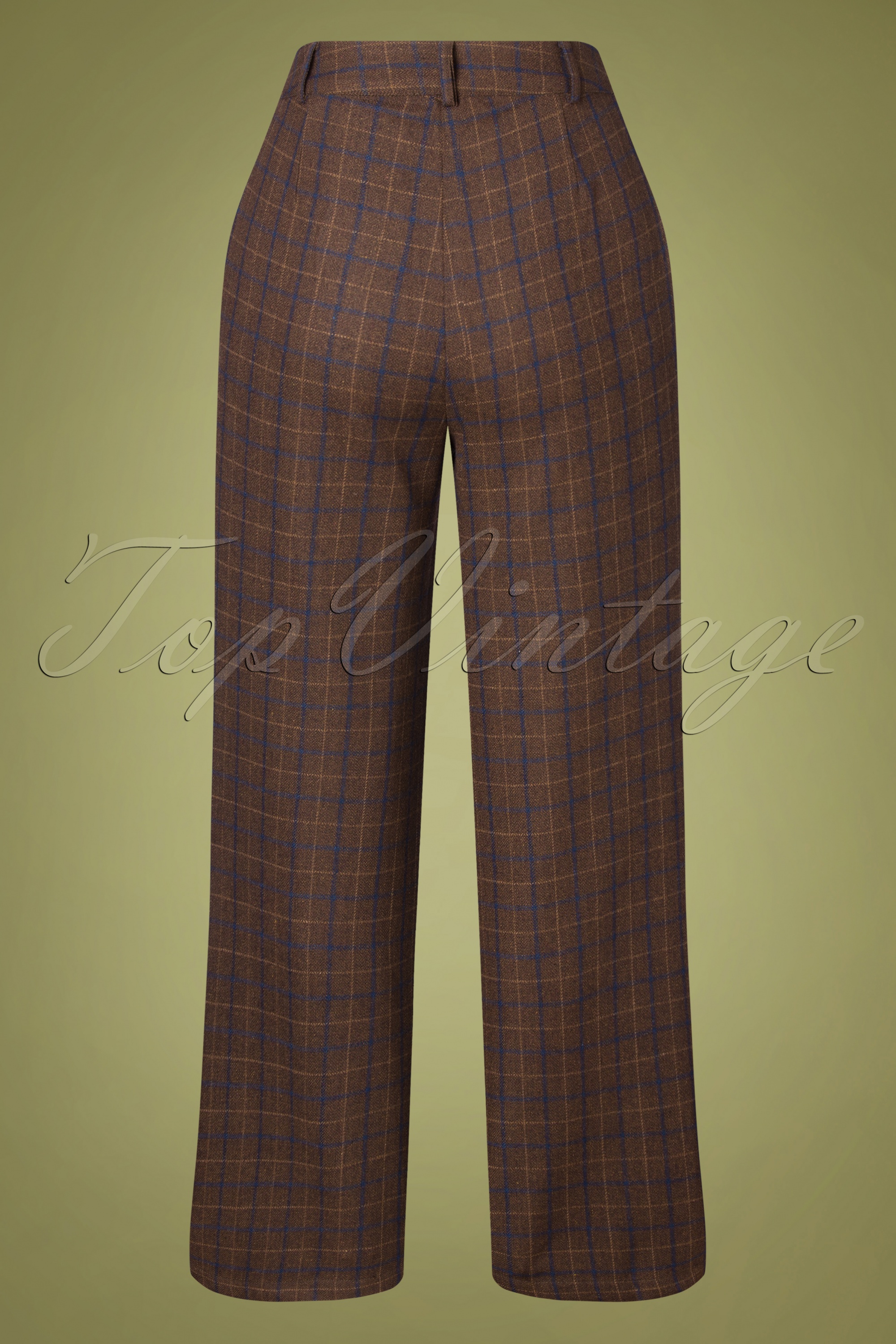 Timeless 40s Laina Wide Leg Check Pantalon in Brown | Shop at Topvintage