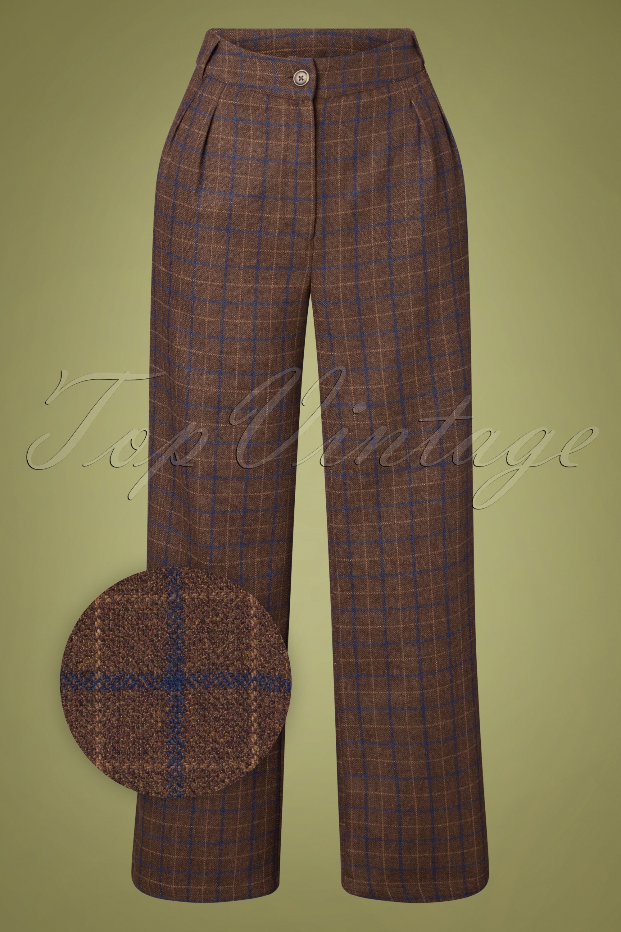 Timeless 40s Laina Wide Leg Check Pantalon in Brown | Shop at Topvintage