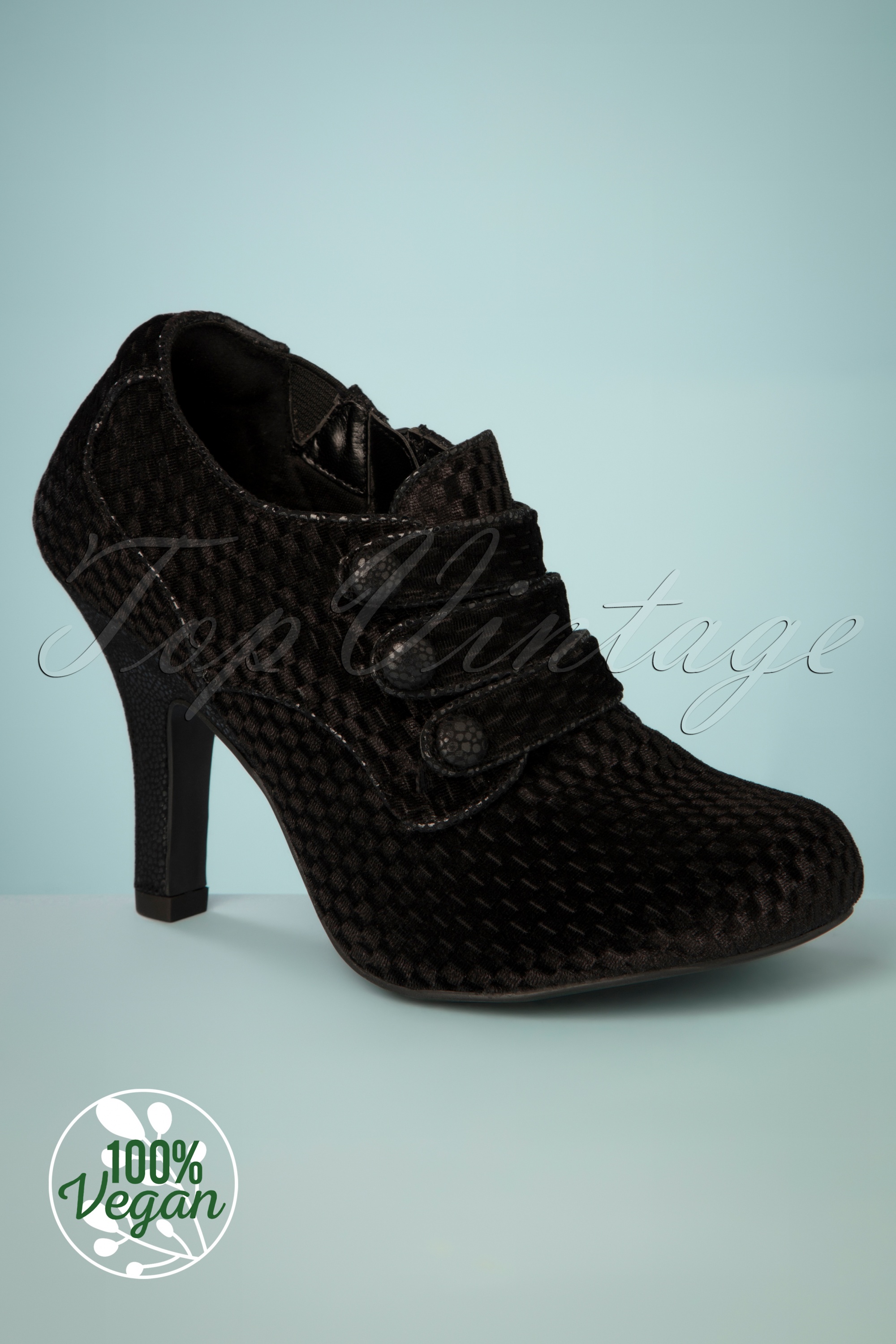 Ruby Shoo Octavia fluwelen laarsjes in zwart | Shop bij Topvintage