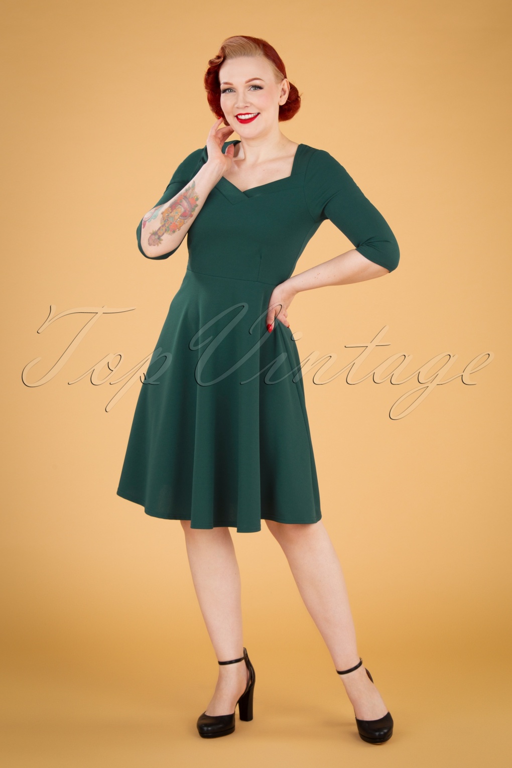 Tresie Swing Dress Années 50 en Vert Forêt Vintage Chic for Topvintage ...