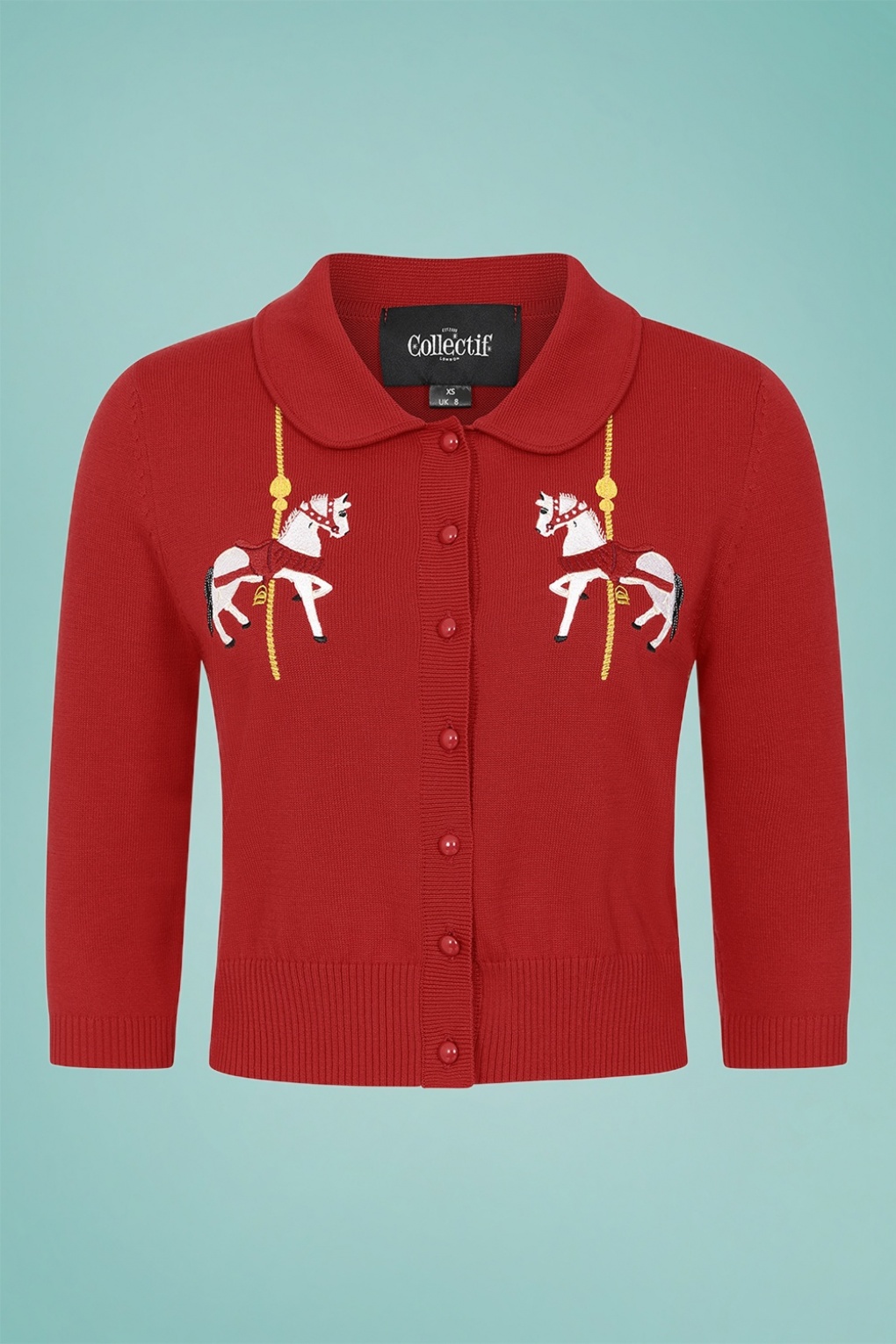 Collectif Clothing Halette carrousel vest in rood | Shop bij Topvintage