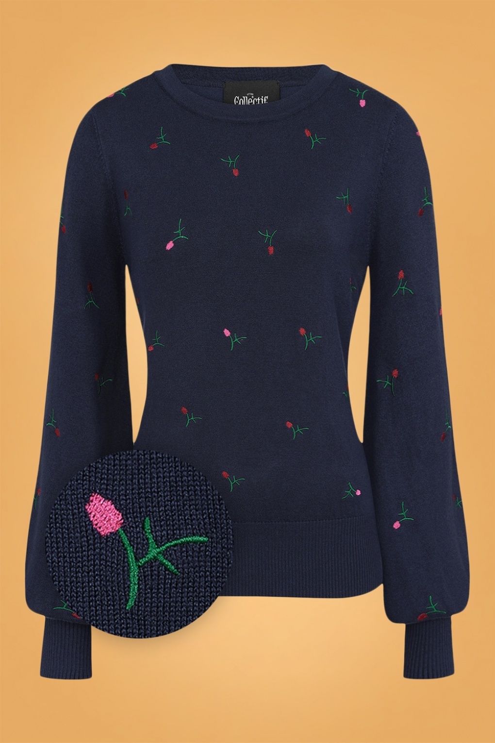 Collectif Clothing 50s Stevie Berry Bloom Jumper in Navy | Shop at ...