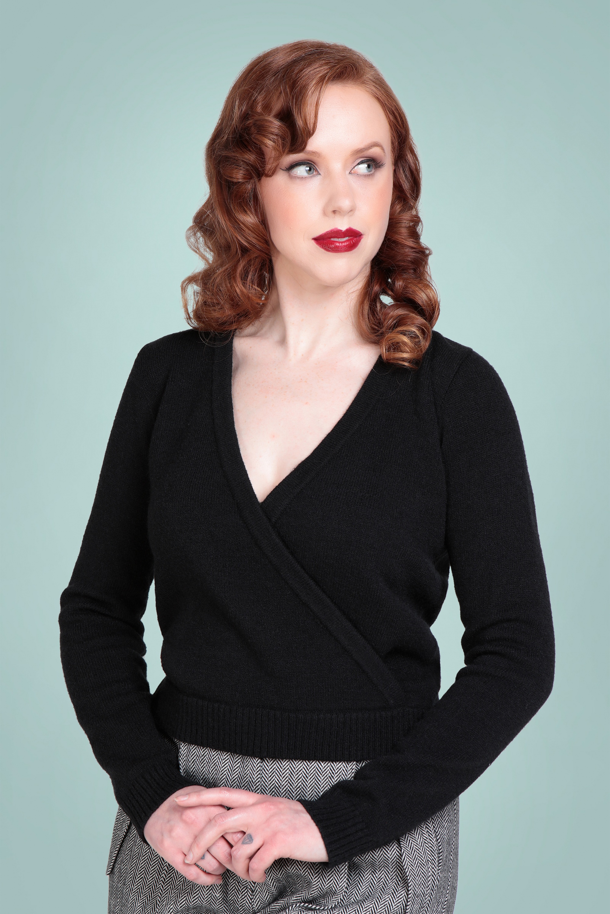 Collectif Clothing Everlee wikkeltrui in zwart | Shop bij Topvintage
