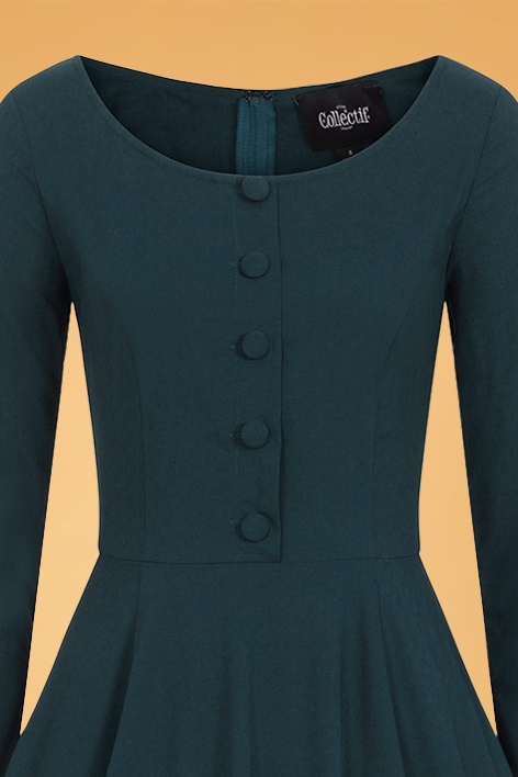 Collectif Clothing Edith swing jurk in blauwgroen | Topvintage