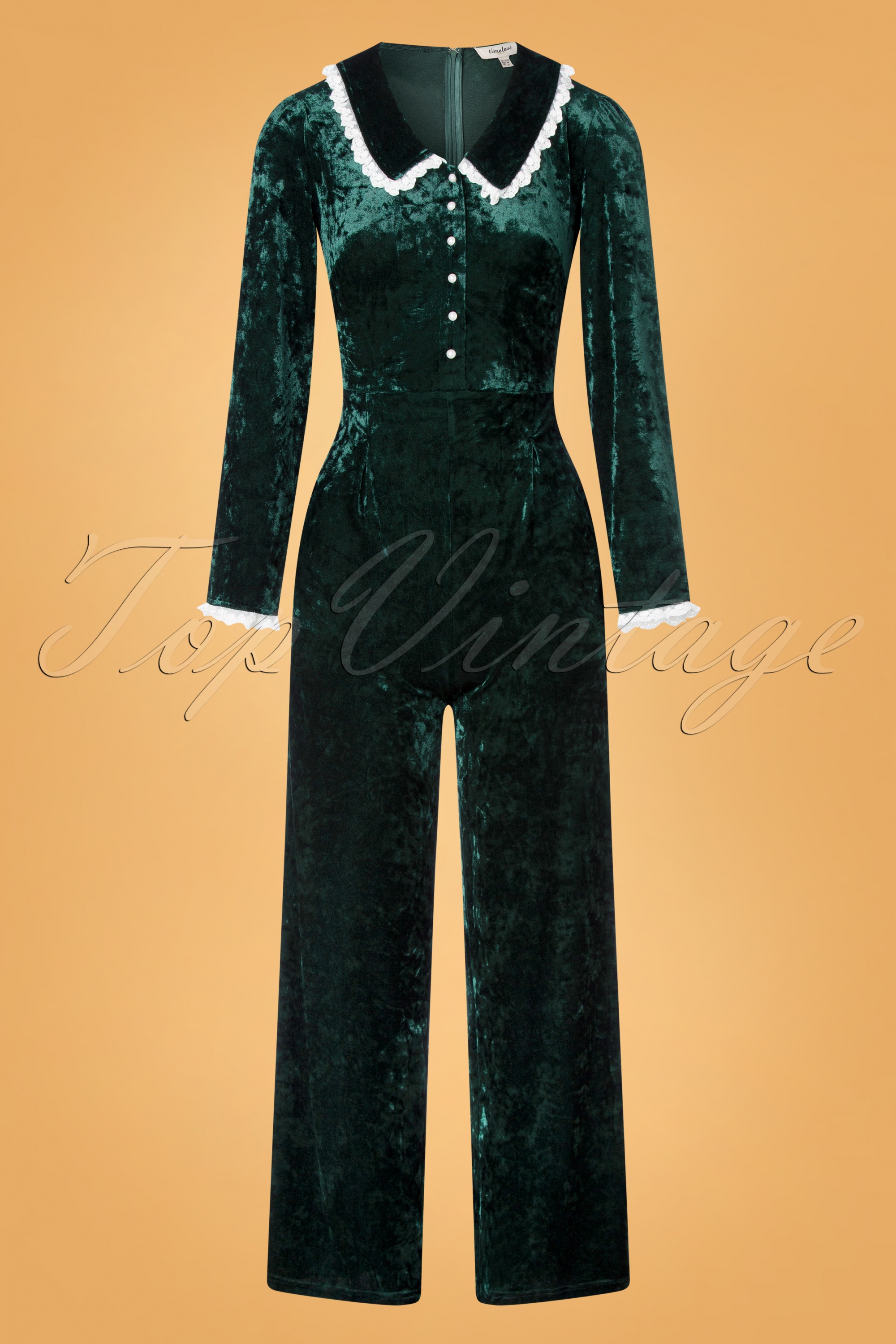 Timeless Annabelle Jumpsuit aus grünem Samt | Topvintage