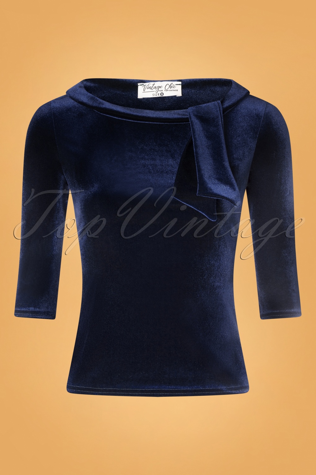 Vintage Chic for Topvintage 50s Belle Velvet Bow Top in Navy | Topvintage