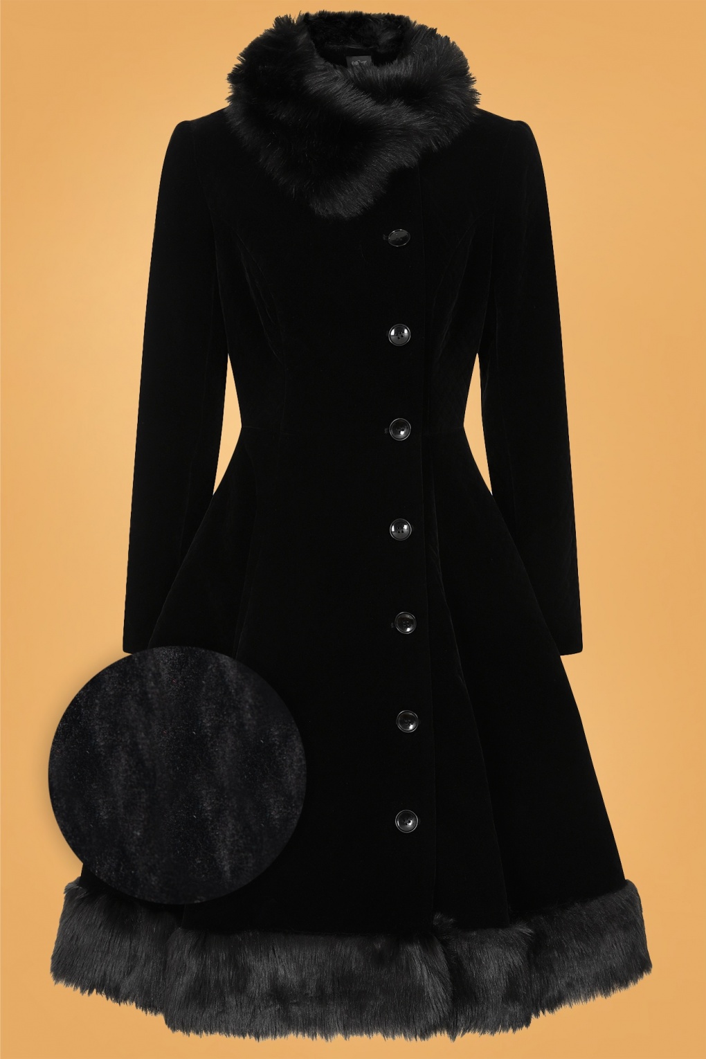 50s Nuit Quilted Velvet Swing Coat in Black