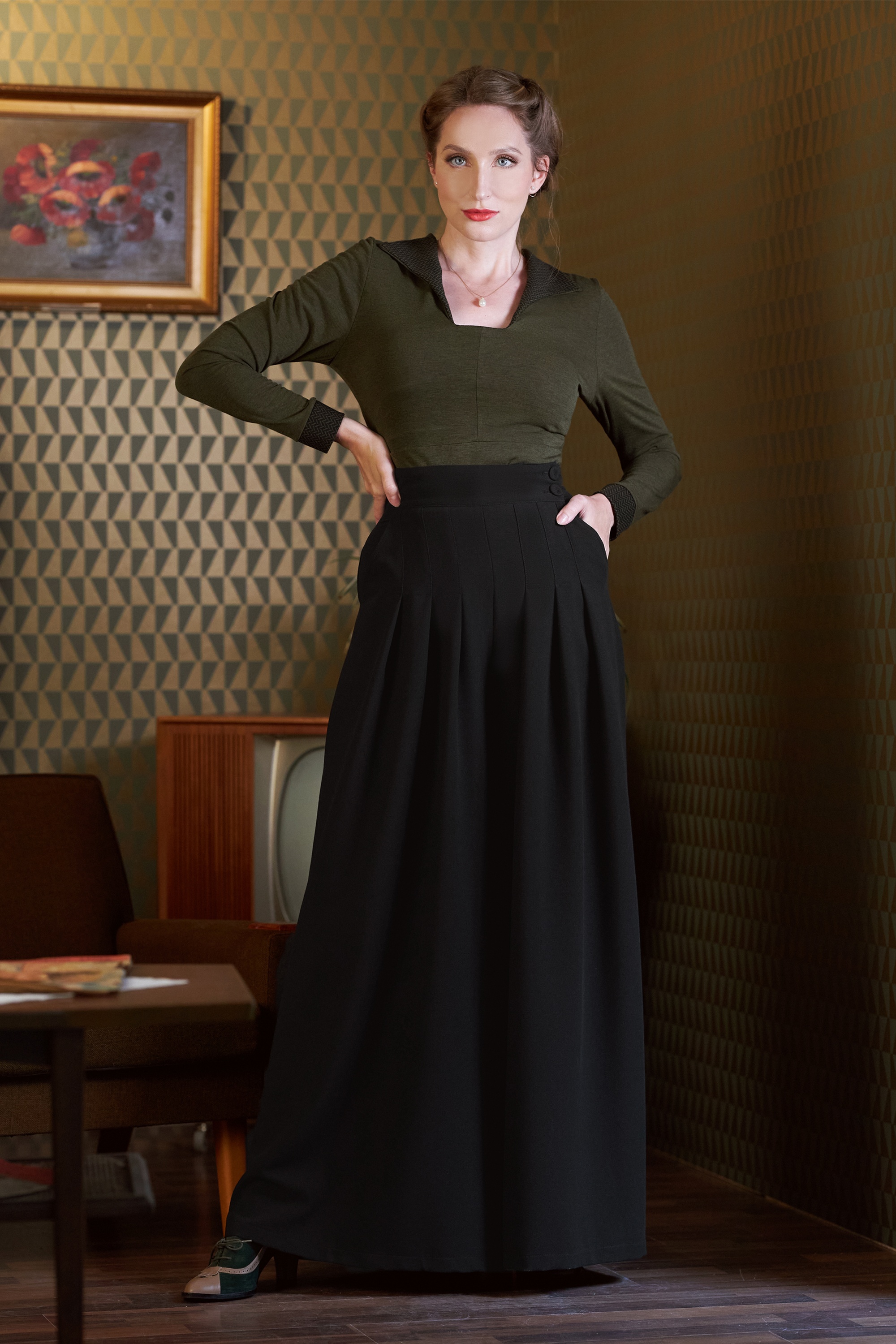 Miss Candyfloss Calgary Lou swing broek in zwart | Shop bij Topvintage