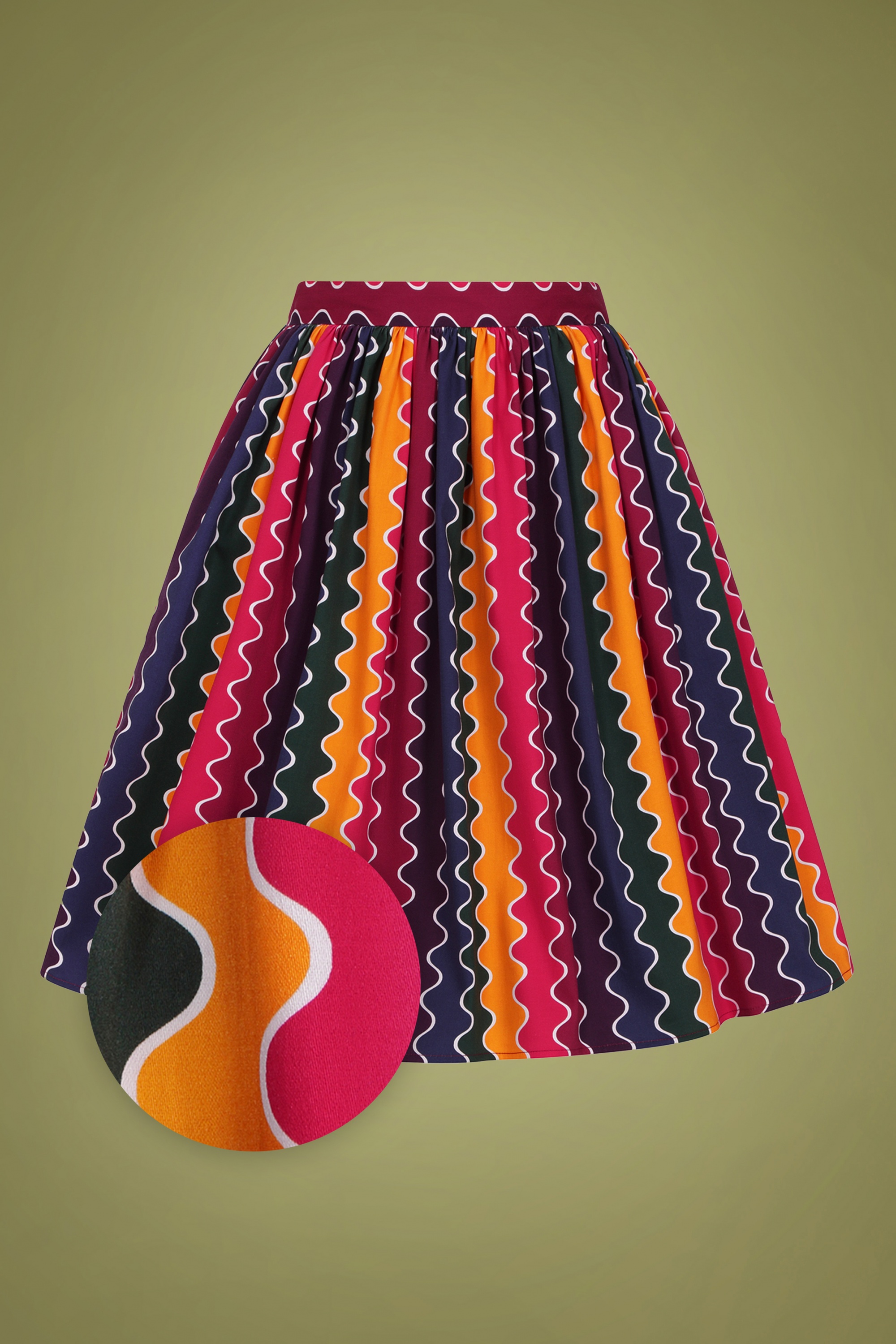 Collectif Clothing 50s Jasmine Rainbow Wave Swing Skirt in Multi | Shop ...