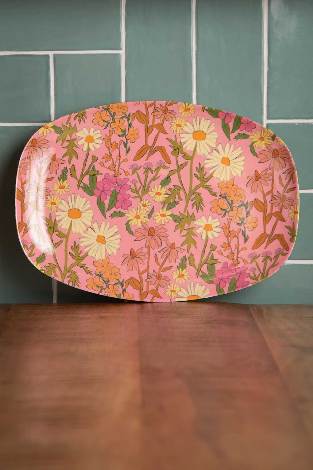 Rice Melamine rechthoekig bord Daisy Dearest in zachtroze | Shop bij ...