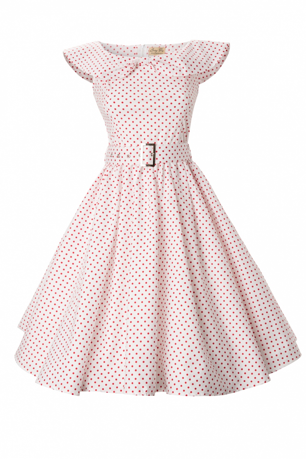 1950s Marylou White Polka Dot Bow Sjawl Collar Vintage Styl