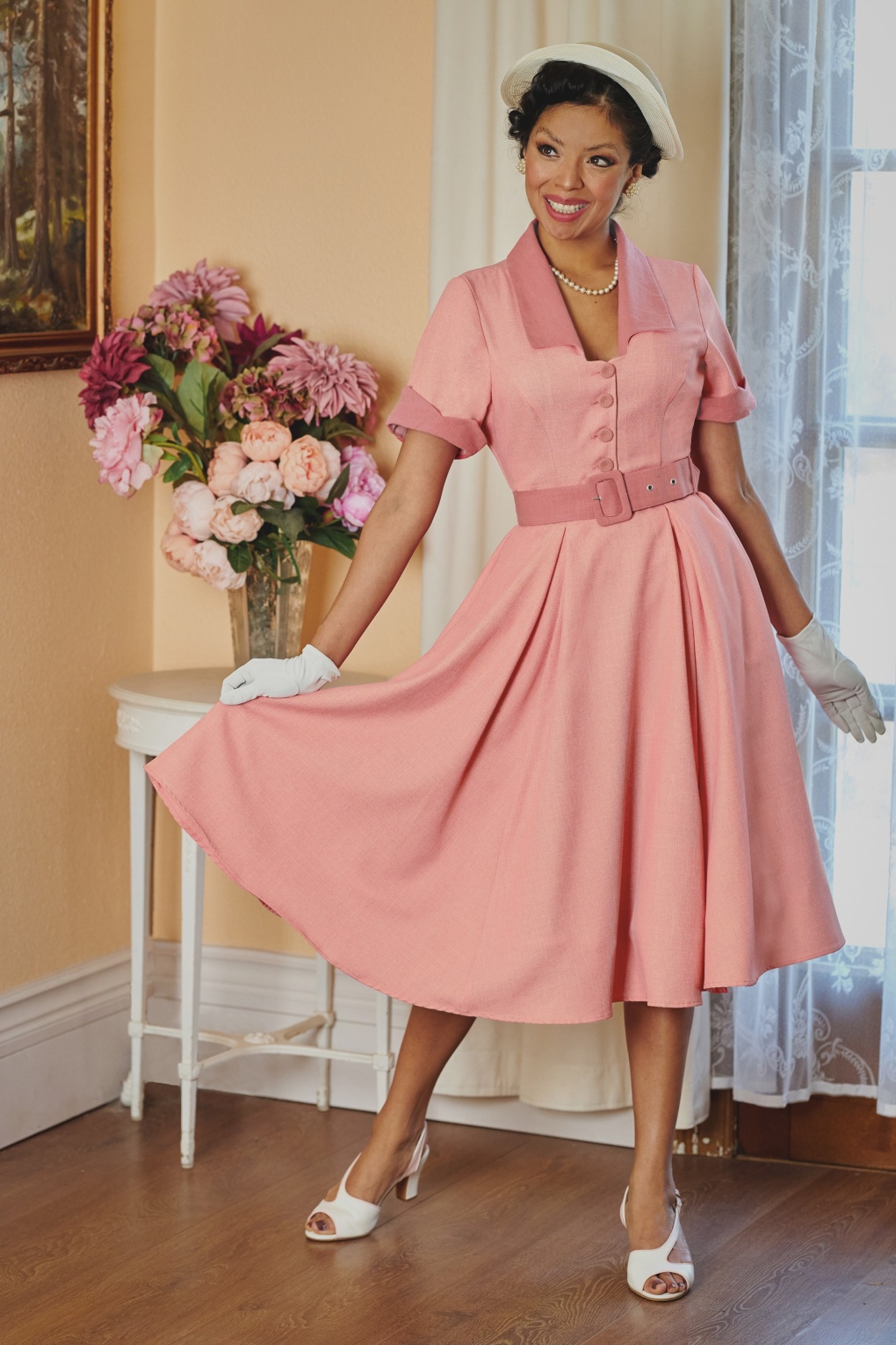 Miss Candyfloss Damita Coral Swing Dress en Corail | Acheter chez ...