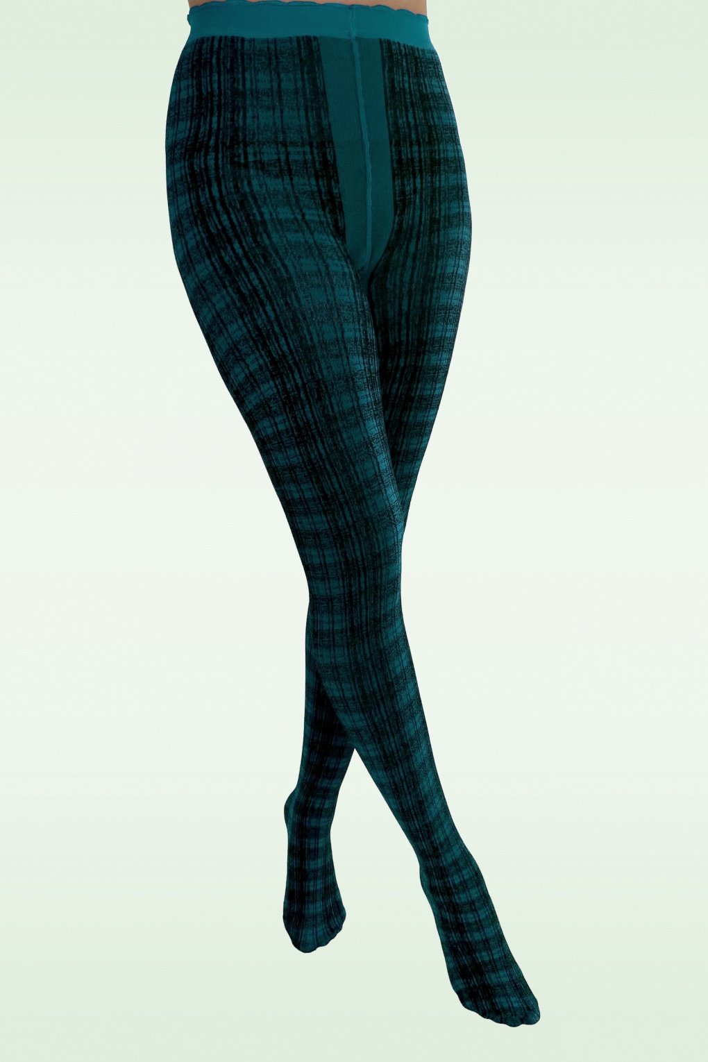Pamela Mann Textured Tartan Tights in Teal and Black | Shop at Topvintage