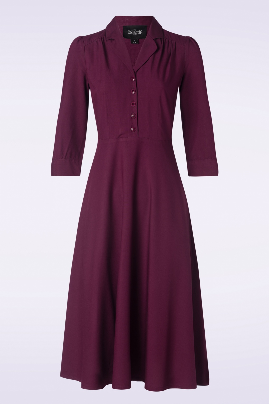 Collectif Clothing Alexandrea flared jurk in wijnrood | Shop bij Topvintage