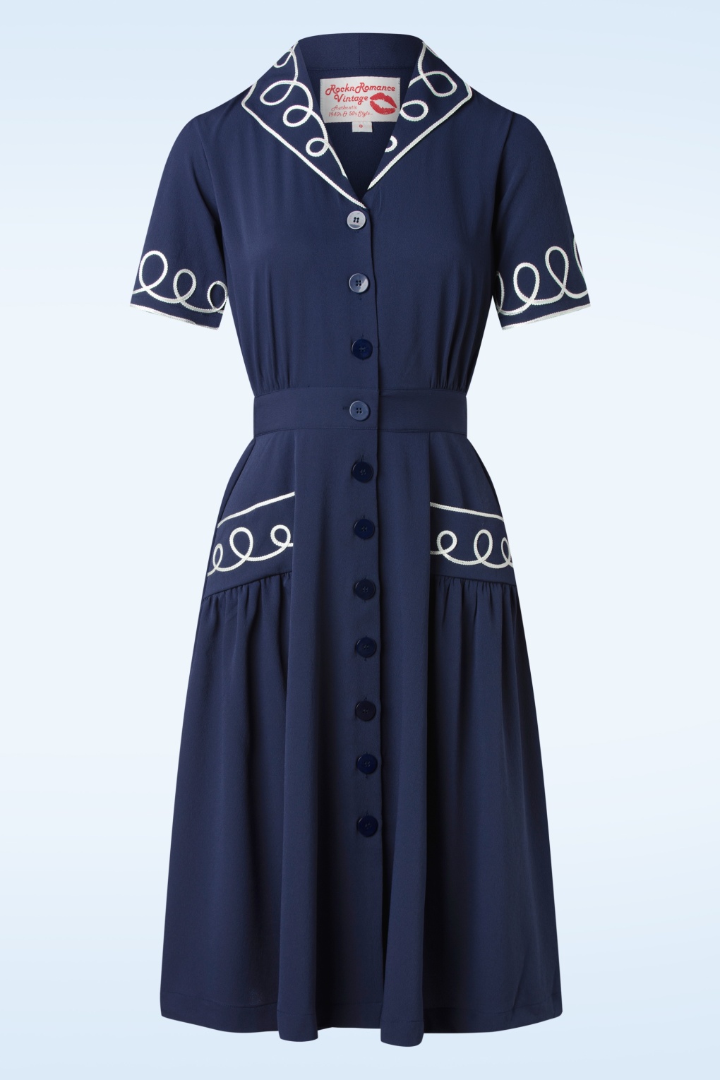 Rock N Romance Loopy Lou blouse-jurk in marineblauw | Topvintage
